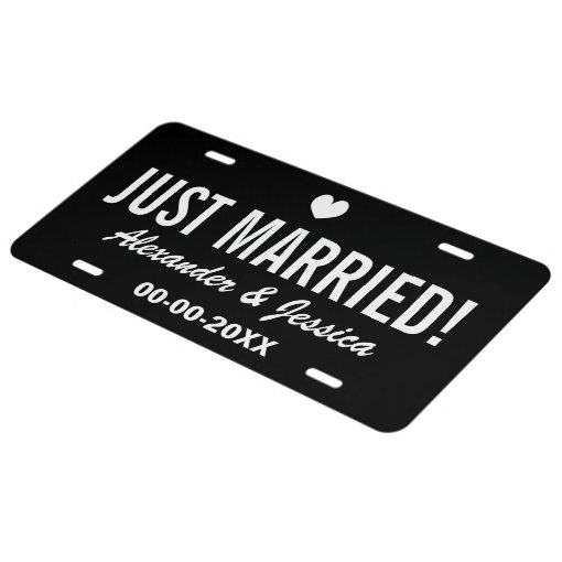 Black Just married license plate for wedding car | Zazzle