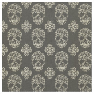 Halloween skull damask pattern fabric | Zazzle