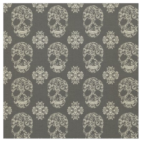 Halloween skull damask pattern fabric | Zazzle
