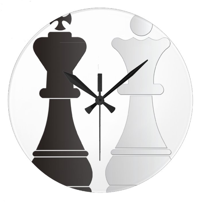 Black king white queen chess pieces large clock | Zazzle.com