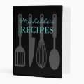 Black kitchen utensils mini recipe binder book | Zazzle