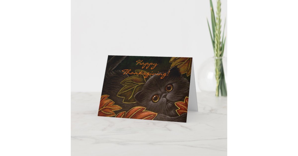 BLACK KITTEN CAT THANKSGIVING Card | Zazzle