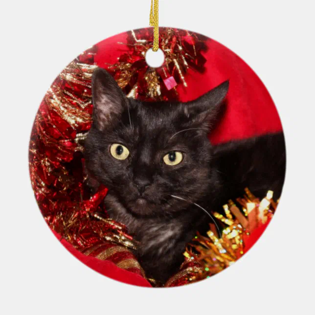 Black kitty cat Christmas Ceramic Ornament | Zazzle
