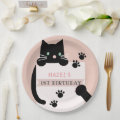 Black Kitty Cat Girl Pink Birthday Paper Plates | Zazzle