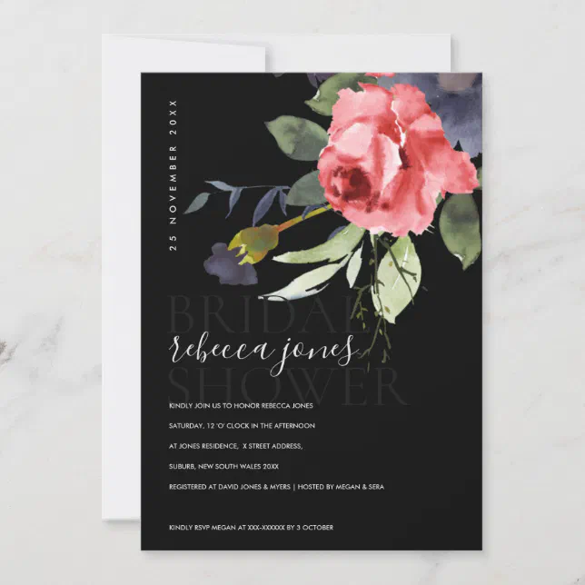 BLACK KRAFT RED ROSES BUNCH FLORAL BRIDAL SHOWER ANNOUNCEMENT | Zazzle