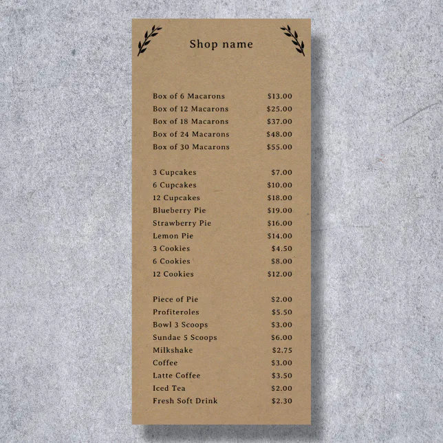 Black, Kraft & Rustic Menu & Price List Rack Card | Zazzle