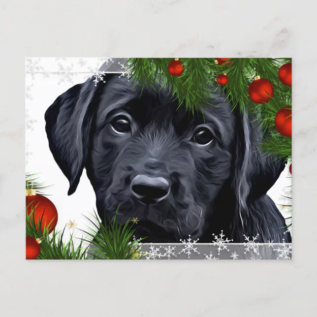 Black Lab Christmas Card- Cute Dog Puppy Labrador Holiday Postcard | Zazzle