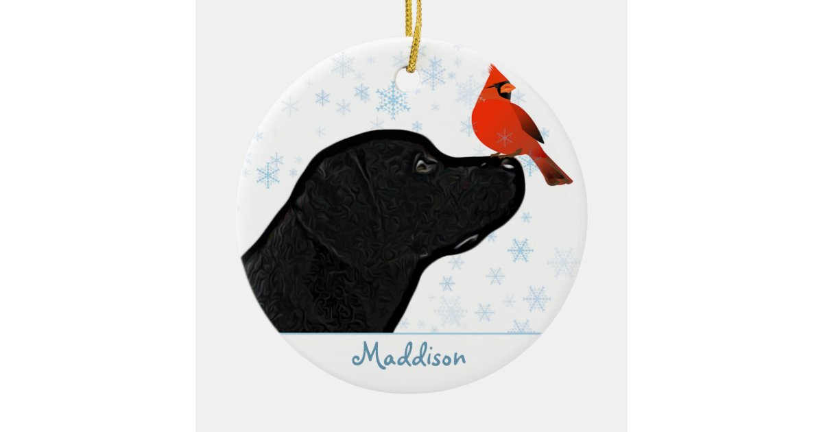 Black Lab Christmas Cardinal - Cute Labrador Dog Ceramic Ornament | Zazzle