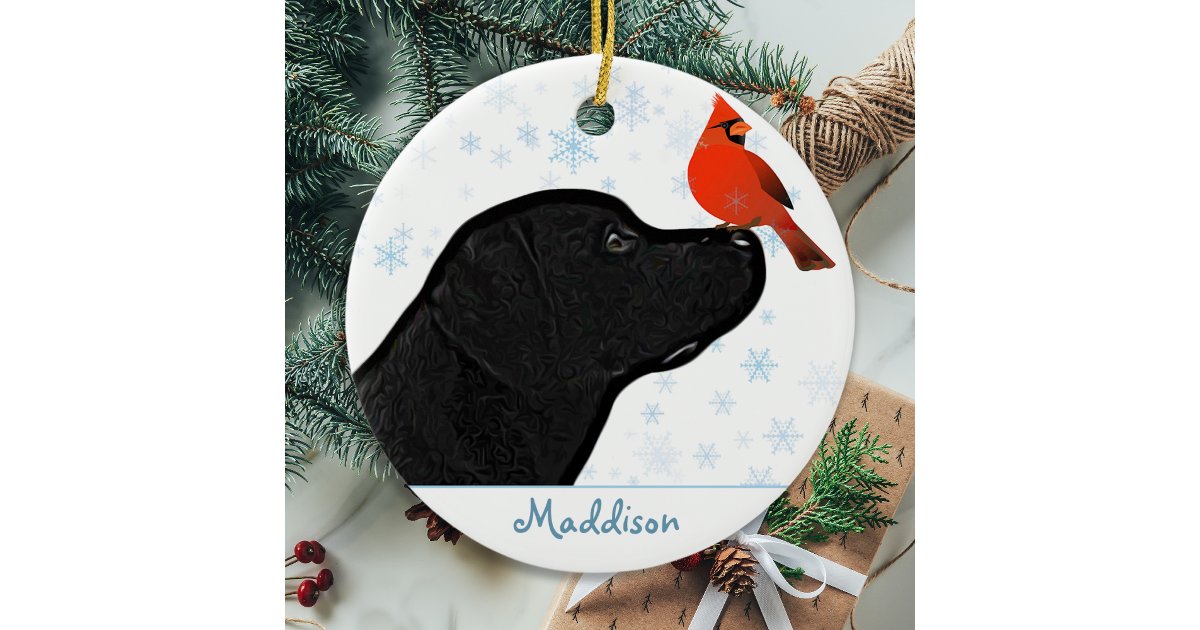 Black Lab Christmas Cardinal - Cute Labrador Dog Ceramic Ornament | Zazzle