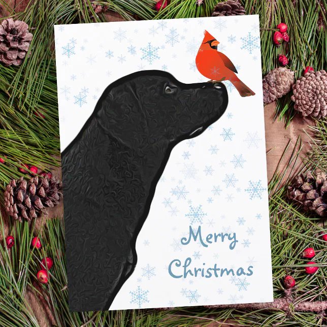 Black Lab Christmas Cardinal - Cute Labrador Dog Holiday Card | Zazzle