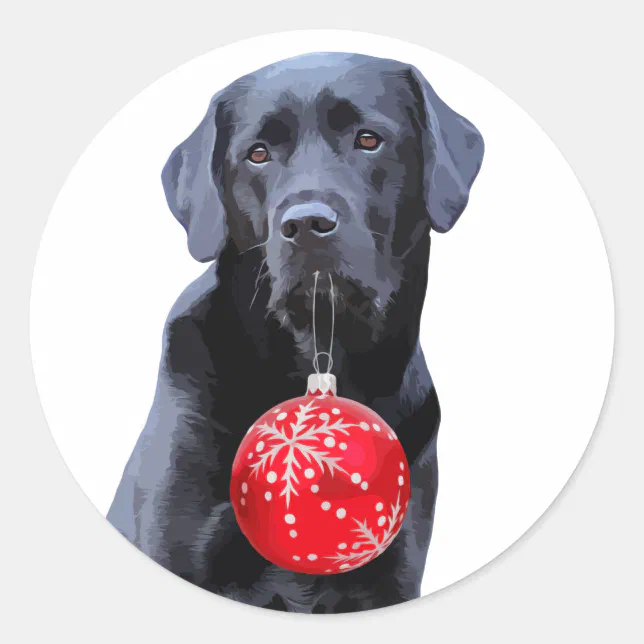 Black Lab Christmas - Labrador Puppy Cute Dog Classic Round Sticker ...
