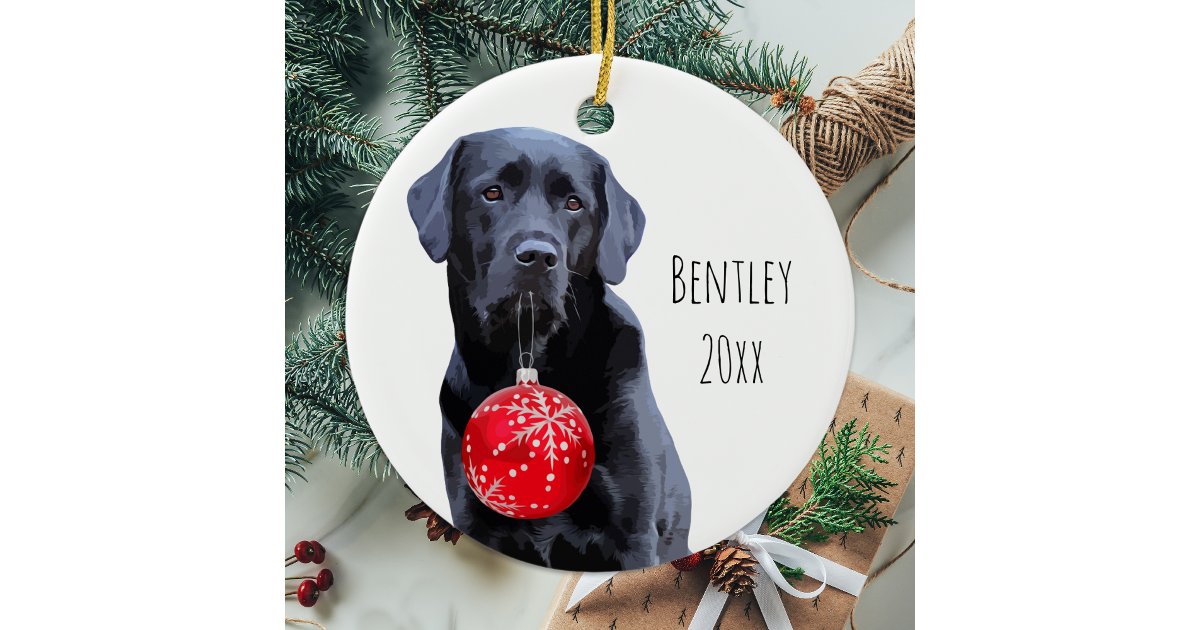 Black Lab Christmas Pet Labrador Puppy Cute Dog Ceramic Ornament | Zazzle