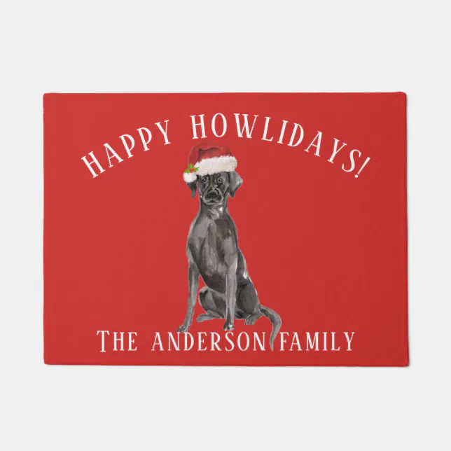 Black Lab Dog Happy Howlidays Christmas Doormat | Zazzle