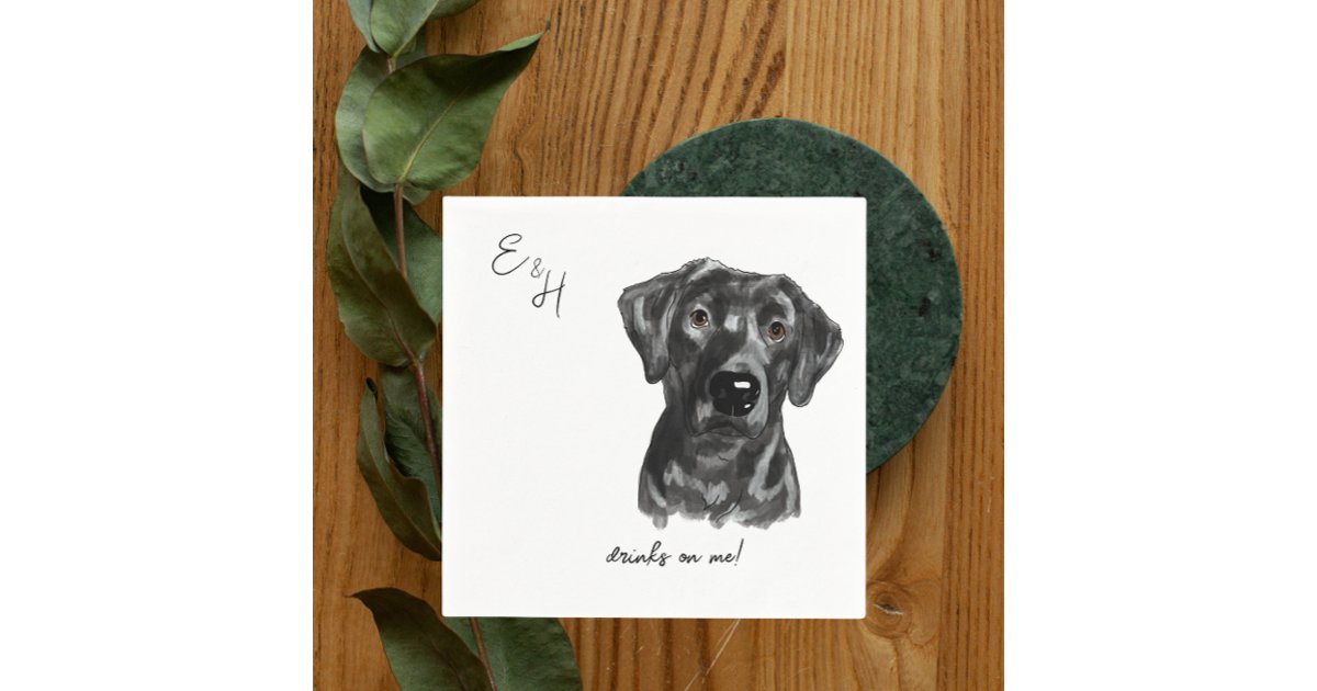 Black lab Dog watercolor Wedding Cocktail Napkins | Zazzle