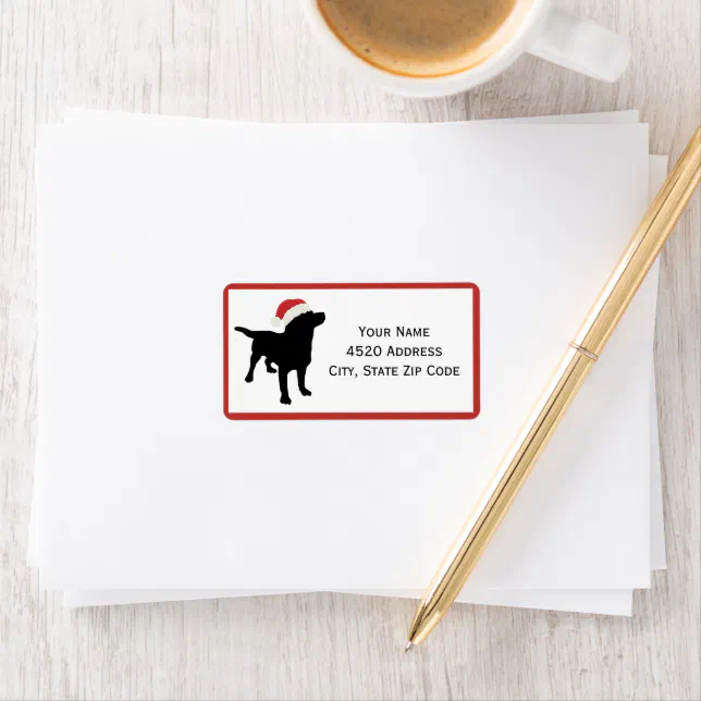 Black Lab Dog wearing Santa Christmas Hat Label | Zazzle