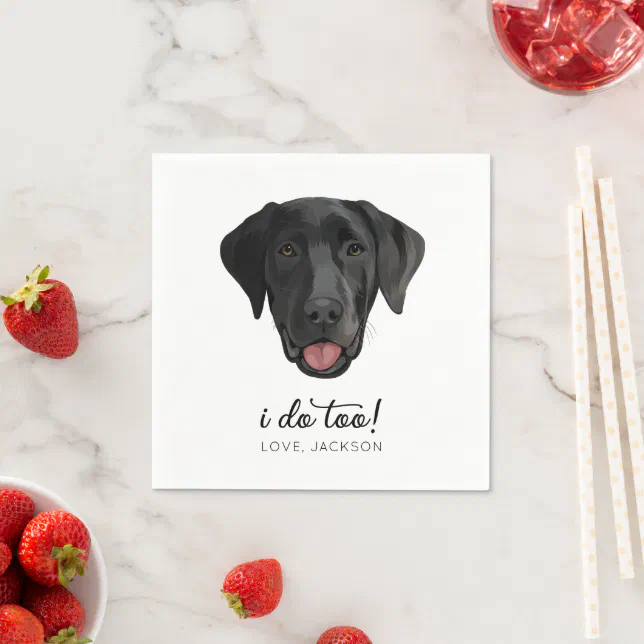 Black Lab Dog Wedding Party Custom Cocktail Napkin | Zazzle