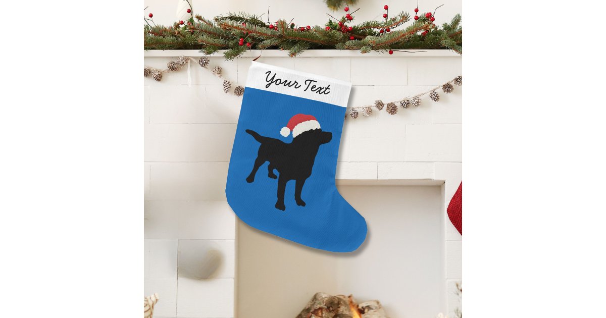 Black Lab Dog with Christmas Santa Hat Large Christmas Stocking | Zazzle