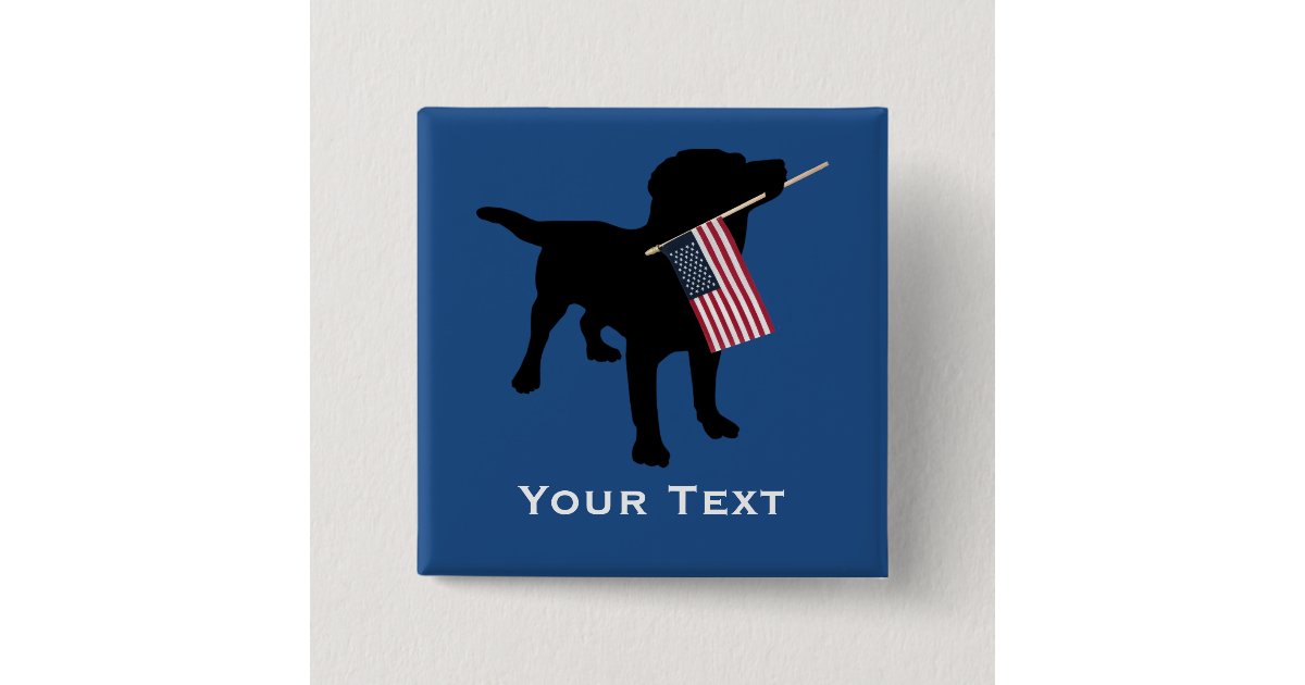 Black Lab Dog with USA American Flag, 4th of July Button | Zazzle