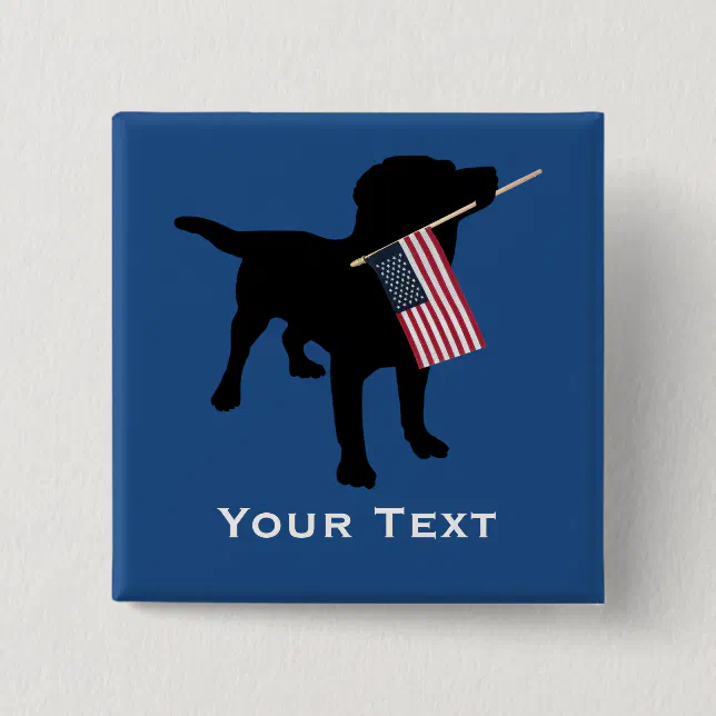 Black Lab Dog with USA American Flag, 4th of July Button | Zazzle