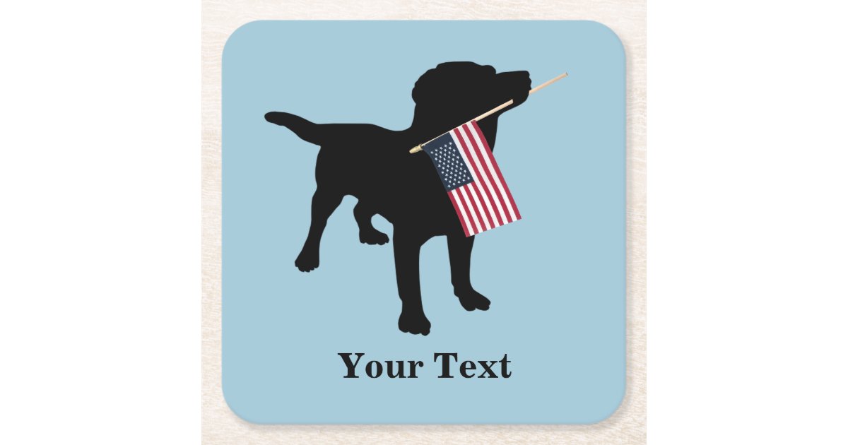 Black Lab Dog with USA American Flag, 4th of July Square Paper Coaster ...