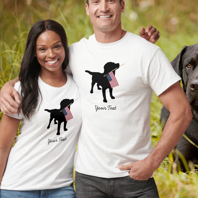 Black Lab Dog with USA American Flag, 4th of July T-Shirt | Zazzle