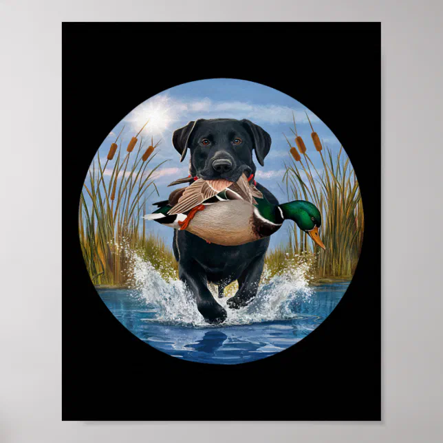 Black Lab Labrador Hunting Ducks Waterfowl Yellow Poster | Zazzle