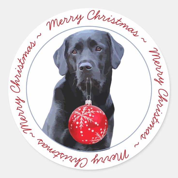 Black Lab Merry Christmas Cute Dog Puppy Labrador Classic Round Sticker ...
