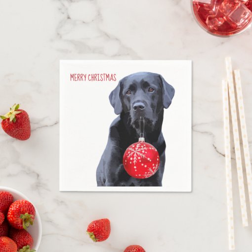 Black Lab Merry Christmas - Cute Labrador Dog Napkins | Zazzle