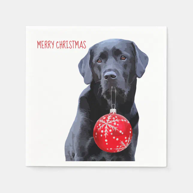 Black Lab Merry Christmas - Cute Labrador Dog Napkins | Zazzle