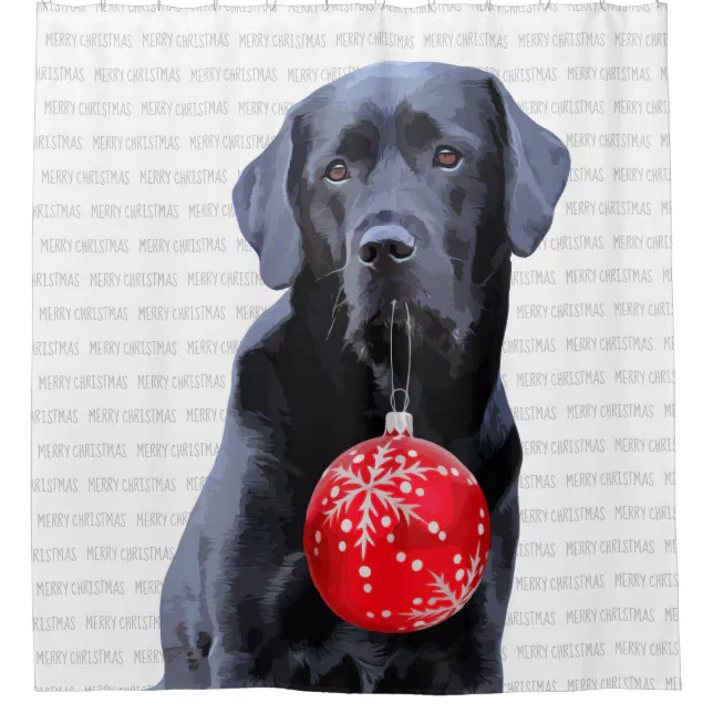 Black Lab Merry Christmas - Cute Labrador Dog Shower Curtain | Zazzle