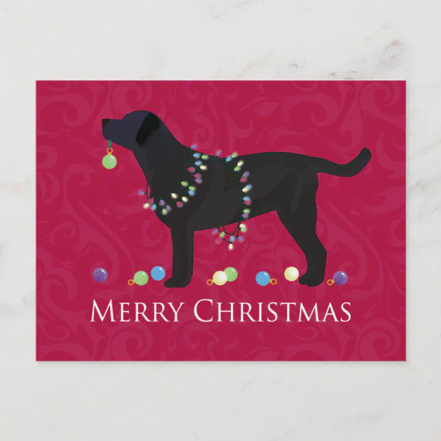 Black Lab Merry Christmas Design Holiday Postcard | Zazzle
