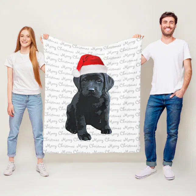 Black Lab Merry Christmas Dog Labrador Fleece Blanket | Zazzle