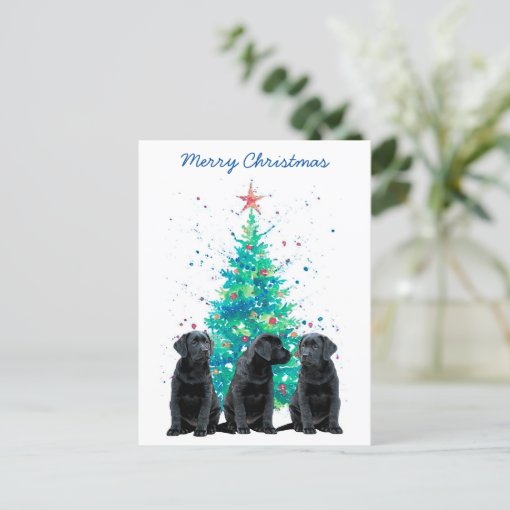 Black Lab Merry Christmas Labrador Cute Dog Puppy Holiday Postcard | Zazzle