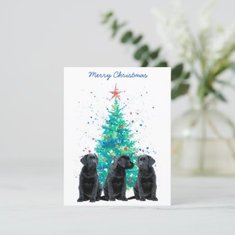 Black Lab Merry Christmas Labrador Cute Puppy Dog Holiday Card | Zazzle