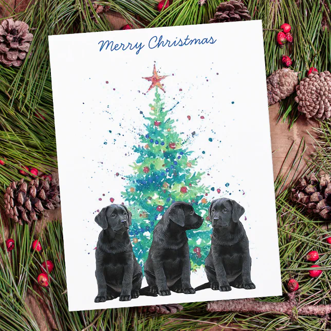 Black Lab Merry Christmas Labrador Cute Puppy Dog Holiday Card | Zazzle