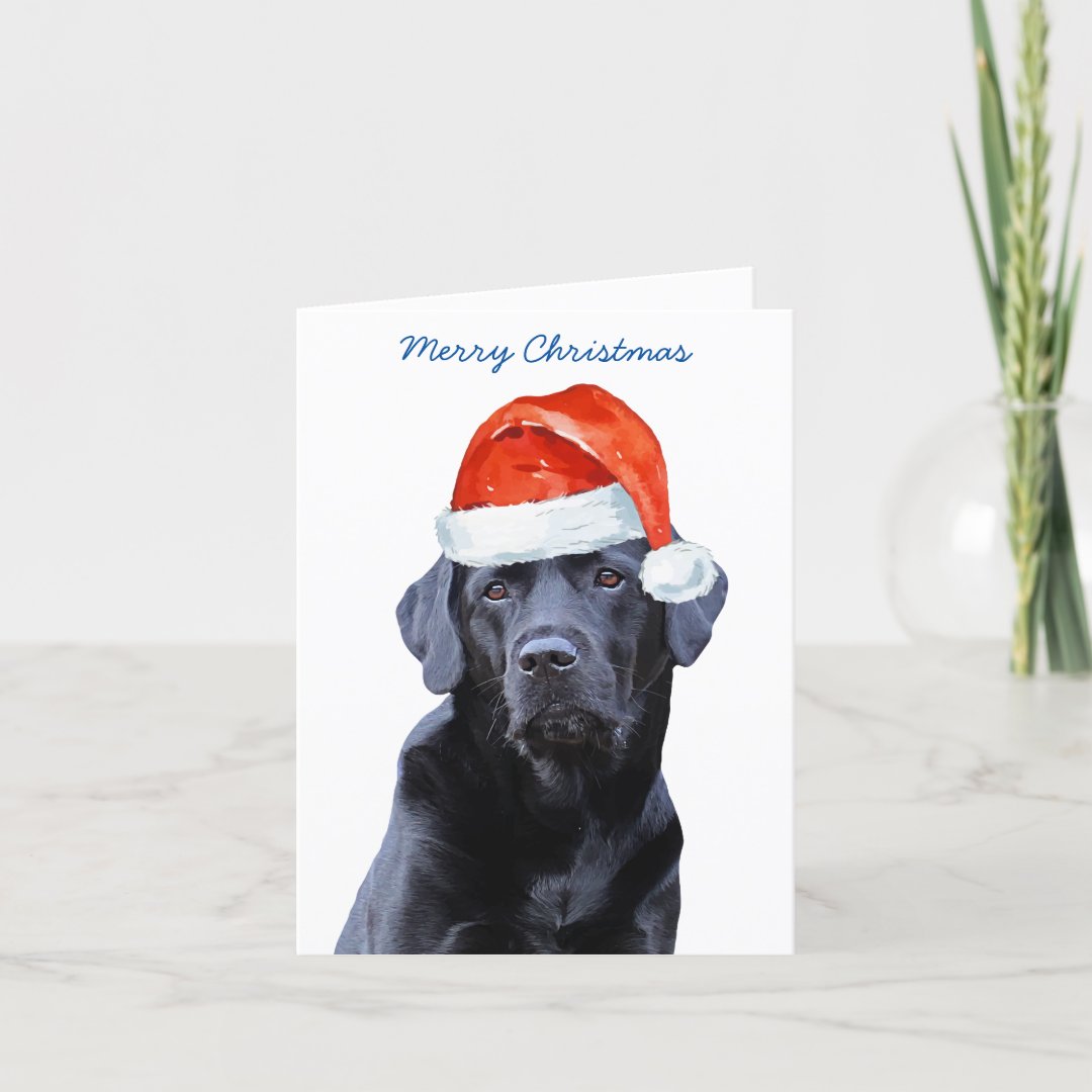 Black Lab Merry Christmas Labrador Cute Santa Dog Holiday Card | Zazzle