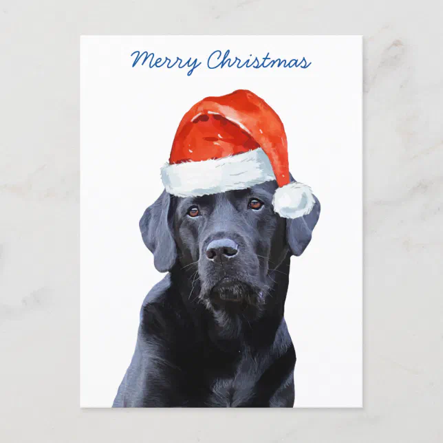Black Lab Merry Christmas Labrador Cute Santa Dog Holiday Postcard | Zazzle