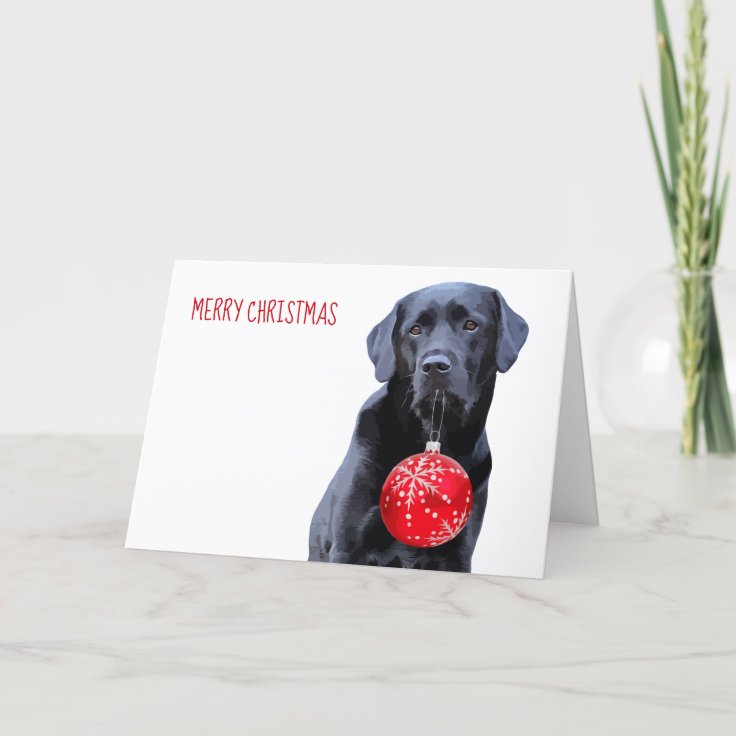 Black Lab Merry Christmas-Labrador Puppy Cute Dog Holiday Card | Zazzle