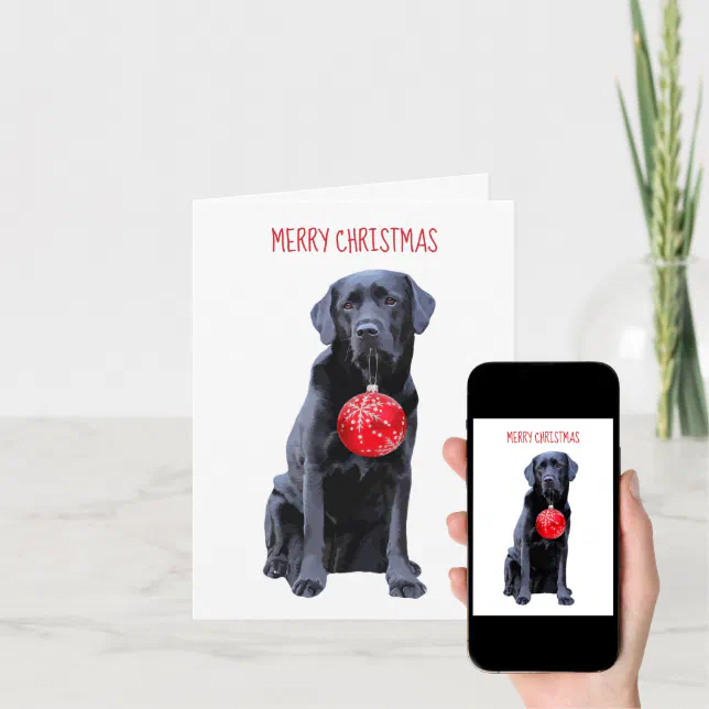 Black Lab Merry Christmas- Labrador Puppy Cute Dog Holiday Card | Zazzle