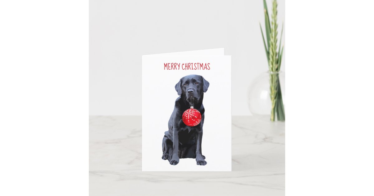 Black Lab Merry Christmas- Labrador Puppy Cute Dog Holiday Card | Zazzle
