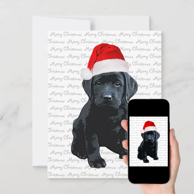 Black Lab Merry Christmas Labrador Santa Puppy Dog Holiday Card | Zazzle