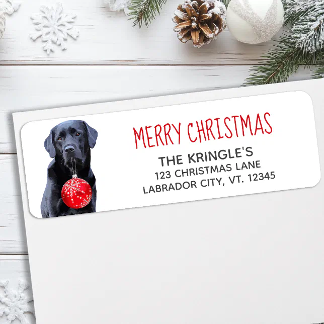 Black Lab Merry Christmas Red Labrador Cute Dog Label | Zazzle