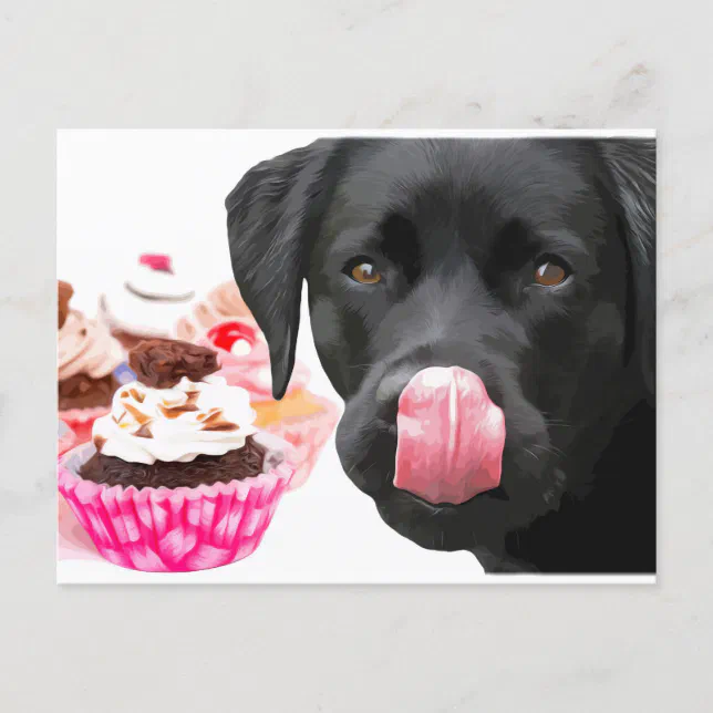 Black Lab Party - Dog Birthday - Cupcake Labrador Postcard | Zazzle