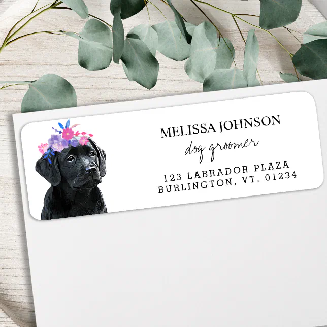 Black Lab Pet Dog Business Dog Groomer Address Label | Zazzle