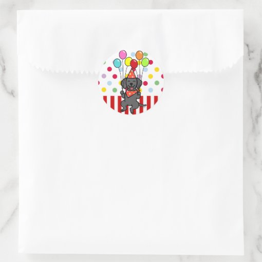 Black Lab Puppy Birthday Balloons Classic Round Sticker | Zazzle