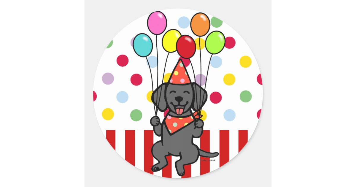 Black Lab Puppy Birthday Balloons Classic Round Sticker | Zazzle
