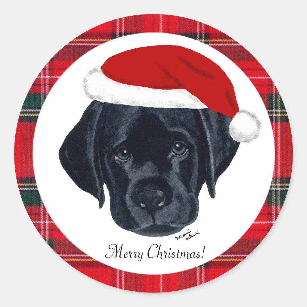 Black Lab Puppy Christmas Santa Stickers | Zazzle