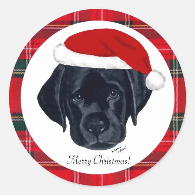 Black Lab Puppy Christmas Santa Stickers | Zazzle