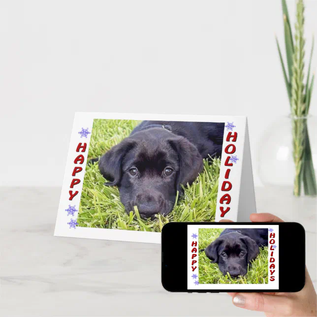 Black Lab Puppy Happy Holidays Card | Zazzle