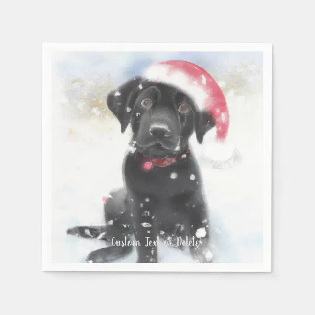 Black Lab Puppy with Christmas Santa hat Custom Napkins | Zazzle
